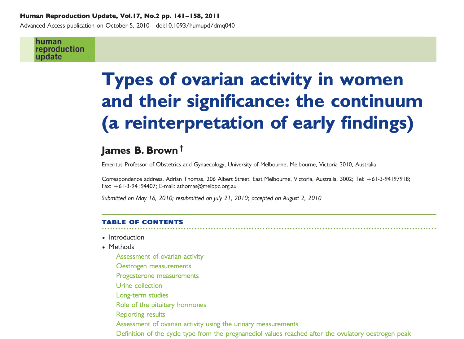 Types of Ovarian Activity in Women and Their Significance: The ...