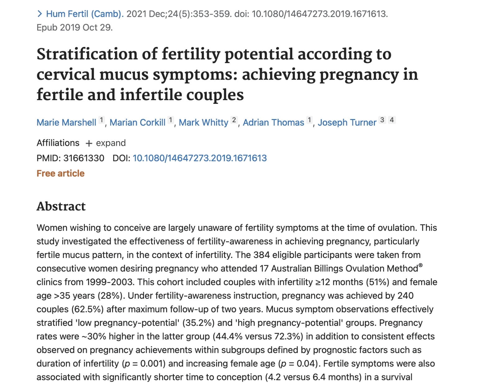 Stratification of Fertility Potential According to Cervical Mucus ...