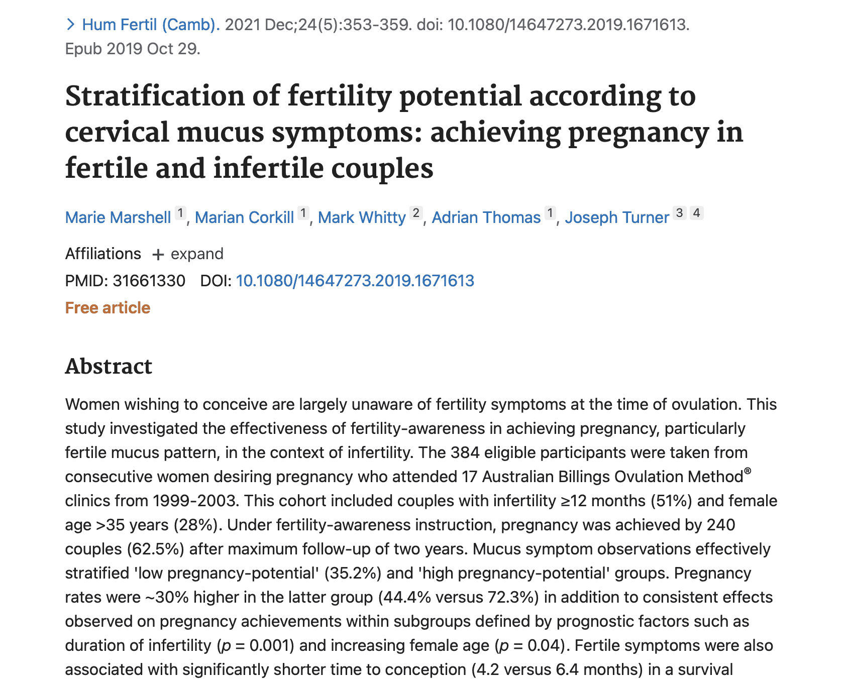 Stratification of Fertility Potential According to Cervical Mucus ...