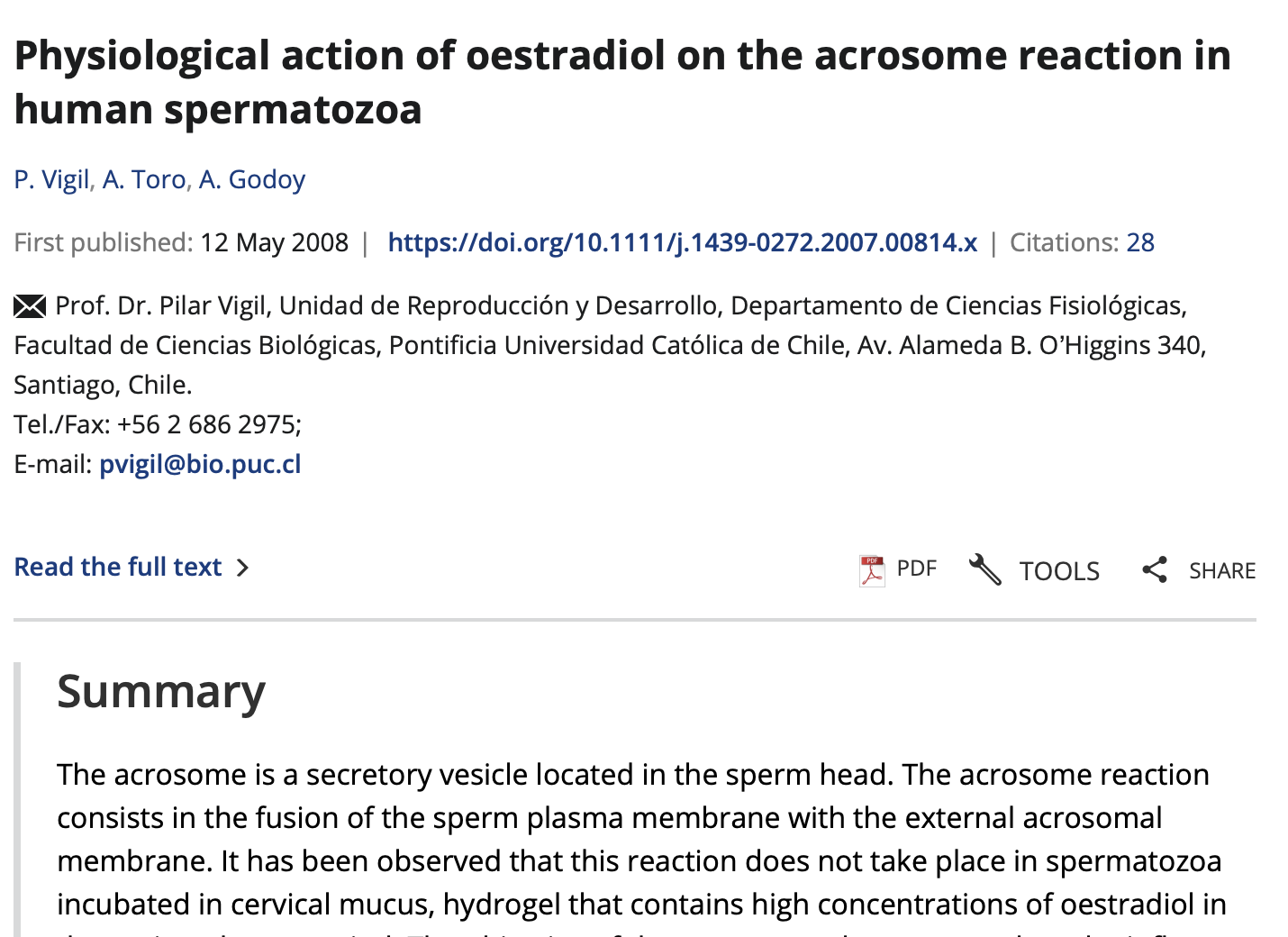 Physiological Action of Oestradiol on the Acrosome Reaction in Human ...
